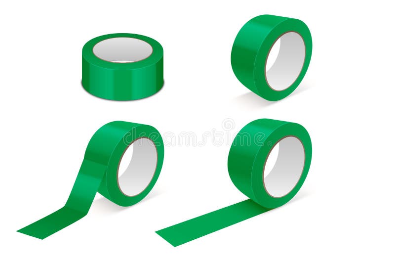 Vector 3d Realistic Glossy Green Tape Roll Icon Set, Mock-up Closeup ...