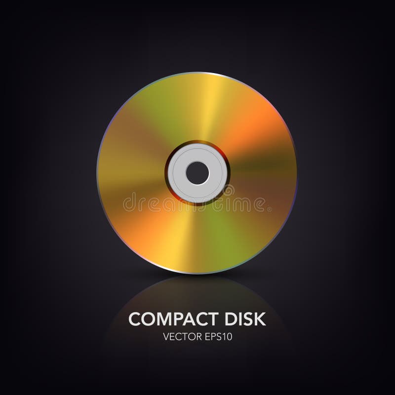 Vector 3d Realistic Golden CD, DVD on Black with Reflection. CD Design ...