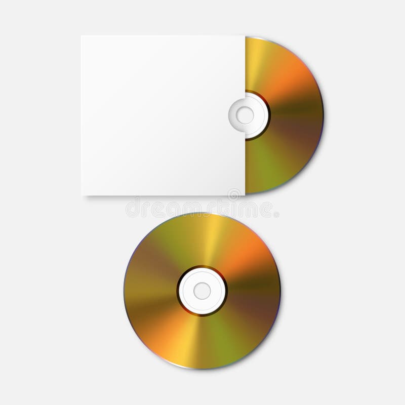 Vector 3d Realistic Golden CD, DVD with Paper, Plastic Cover, Envelope ...