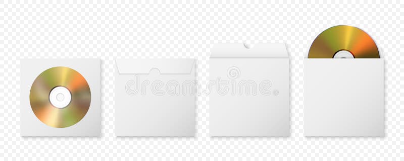 Vector 3d Realistic Golden CD, DVD with Paper, Plastic Cover, Envelope ...