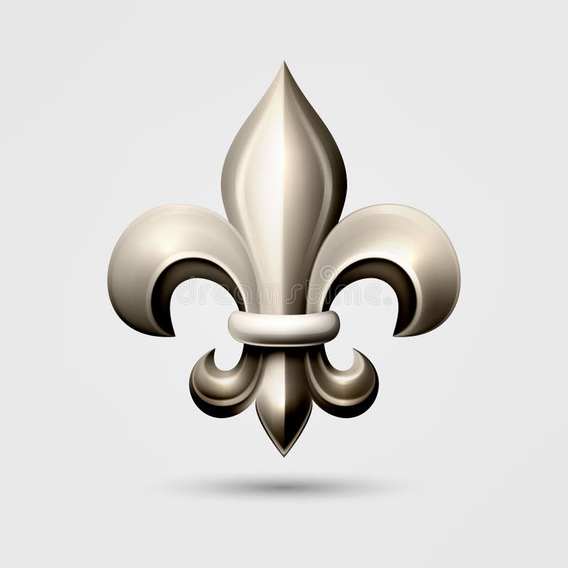 Vector 3d Realistic Gray Silver Fleur De Lis Icon Closeup Isolated on White Background. Heraldic ...