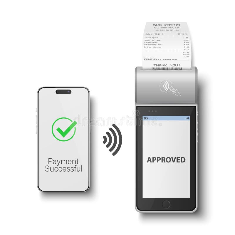 Vector 3D Realistic NFC Payment Terminal and Smartphone Closeup ...