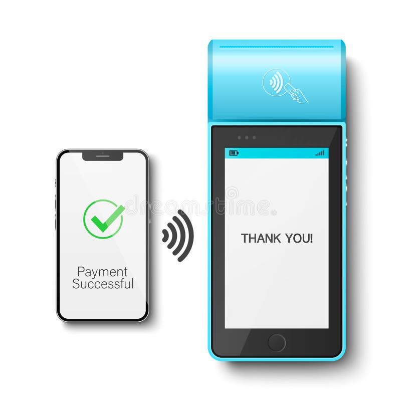 Vector 3D Realistic NFC Payment Terminal and Smartphone. Successful ...