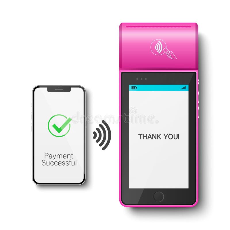 Vector 3D Realistic NFC Payment Terminal and Smartphone. Successful ...