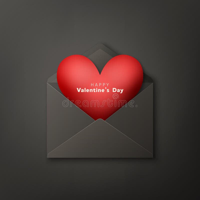 Vector 3d Realistic Opened Black Envelope with Red Heart Inside Closeup ...
