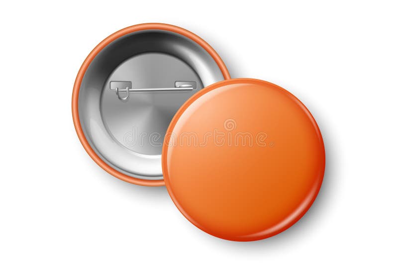 Vector 3D Realistic Orange Round Pin Badge Mockup Closeup Isolated ...