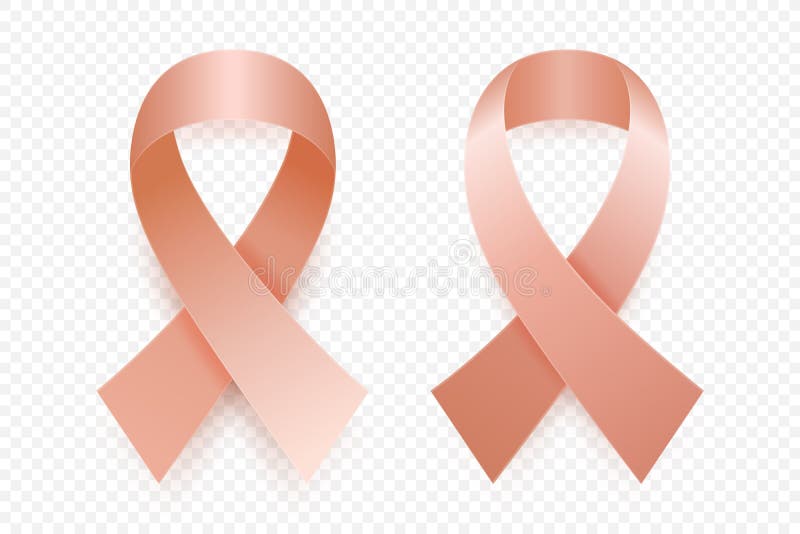 Vector 3d Realistic Peach Ribbon Set Uterine Cancer Awareness Symbol
