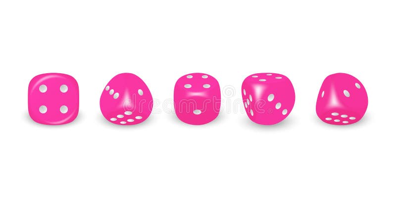 Vector 3d Realistic Pink Game Dice with White Dots Icon Set Closeup ...