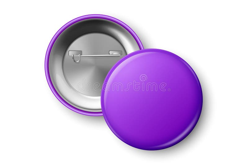Vector 3d Realistic Purple Blank Round Button Badge Closeup, Isolated ...
