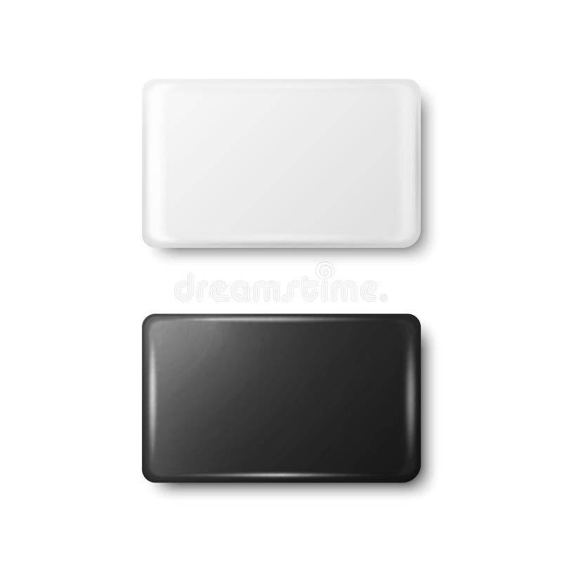 Vector 3d Realistic Rectangular White and Black Metal, Plastic Blank ...
