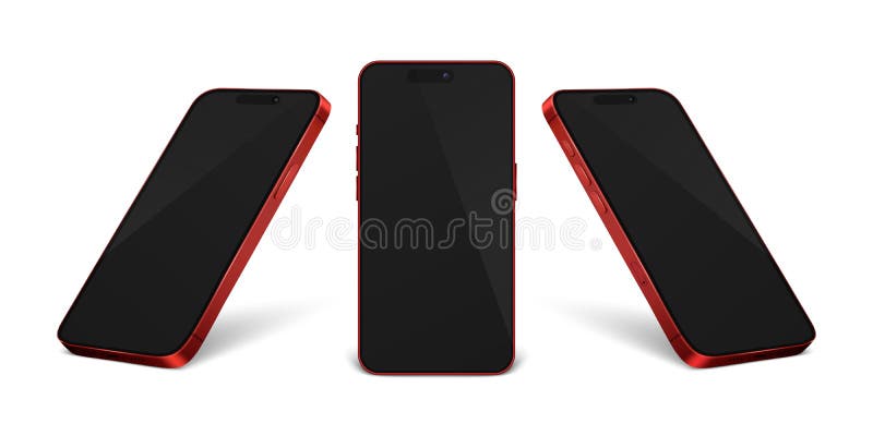 Vector 3d Realistic Red Modern Smartphone Design Template Set Closeup ...