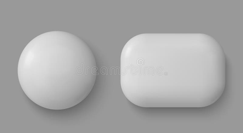 Vector 3d Realistic Round and Square White Button Pin Badge, Plastic ...
