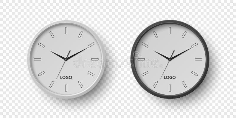 Vector 3d Realistic Round Wall Office Clock Set. White and Black Dial ...