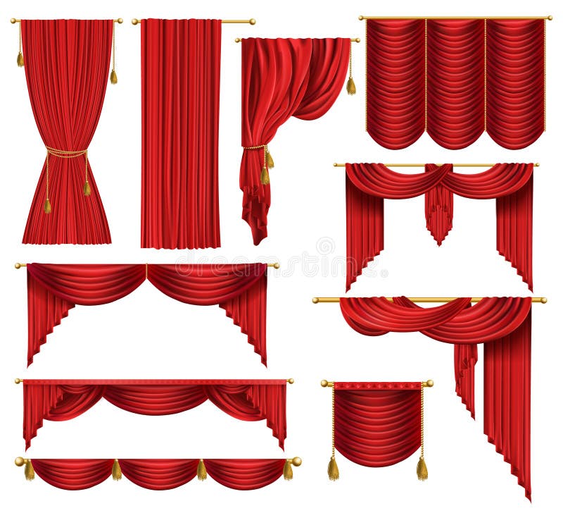 Vector 3d Realistic Set of Red Luxury Curtains Stock Vector ...