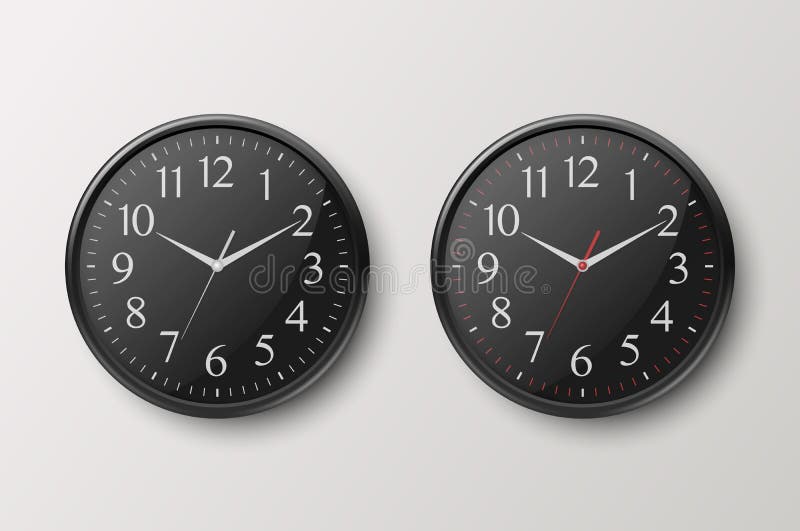 Vector 3d Realistic Simple Round Black Wall Office Clock with Black ...