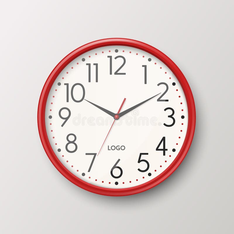 Vector 3d Realistic Simple Round Red Wall Office Clock with White Dial ...