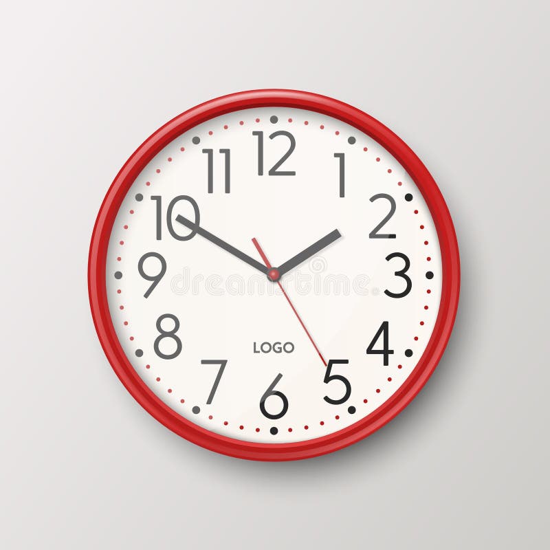 Vector 3d Realistic Simple Round Red Wall Office Clock with White Dial ...