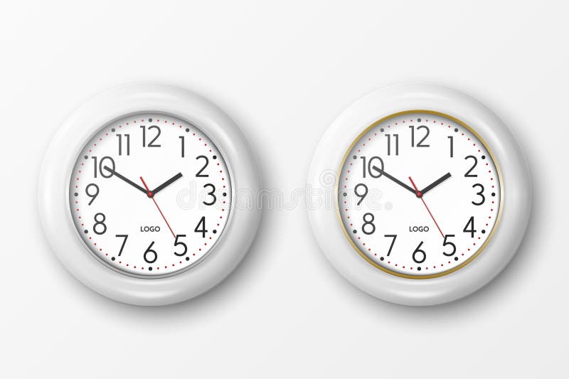 Vector 3d Realistic Simple Round White Wall Office Clock with White ...