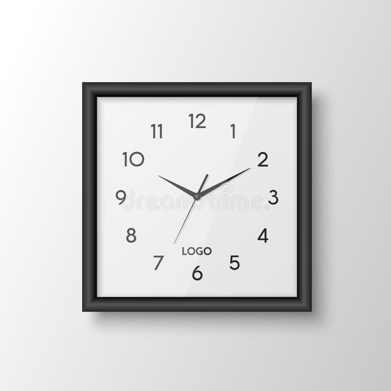 Vector 3d Realistic Square Wall Office Clock with Black Frame, Design ...