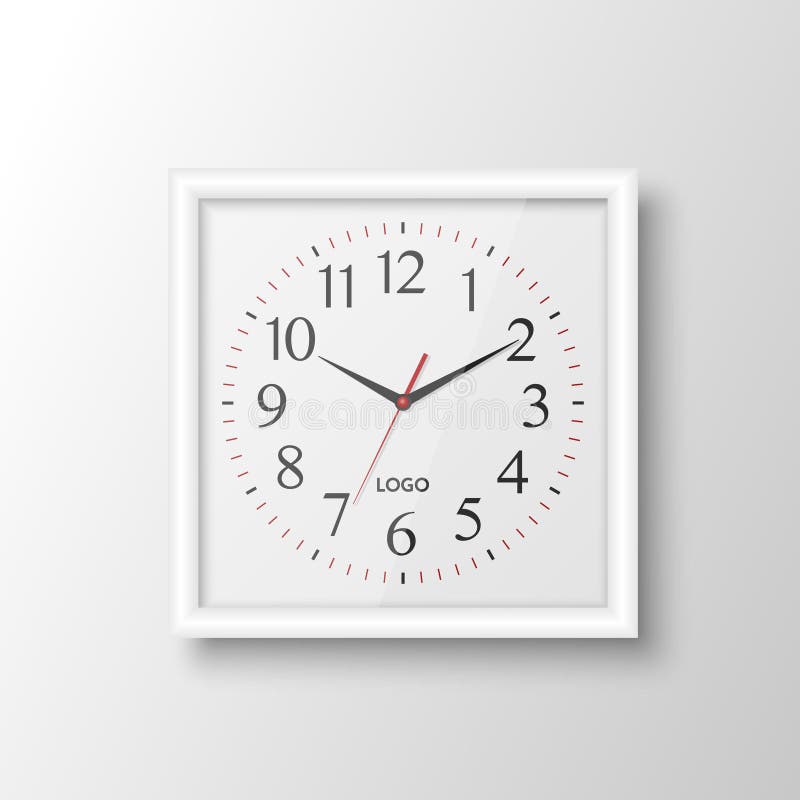 Vector 3d Realistic Square White Wall Office Clock Design Template ...