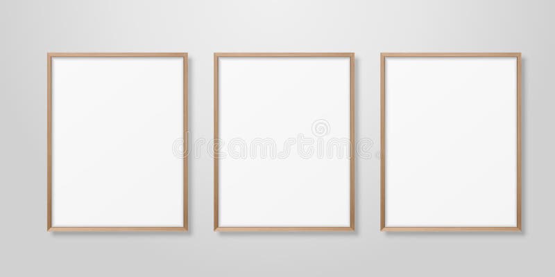 Vector 3d Realistic Three A4 Brown Wooden Simple Modern Frame on a ...
