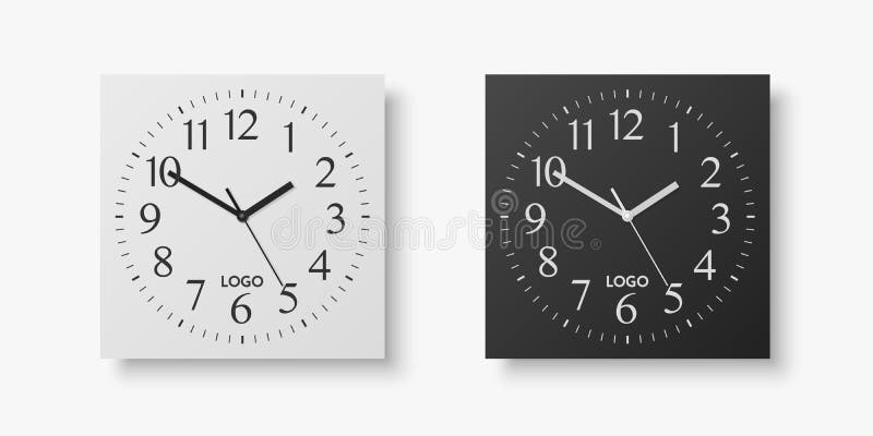Vector 3d Realistic White, Black Square Wall Office Clock Set, Design ...