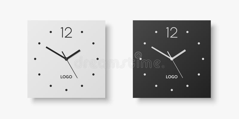Vector 3d Realistic White, Black Square Wall Office Clock Set, Design ...
