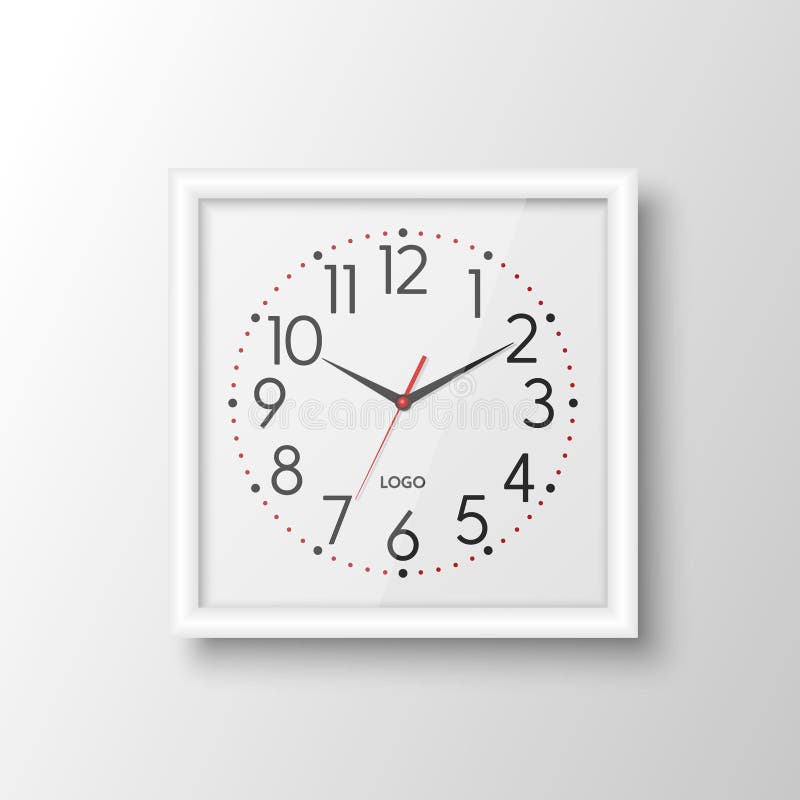 Vector 3d Realistic White Square Wall Office Clock, Design Template ...