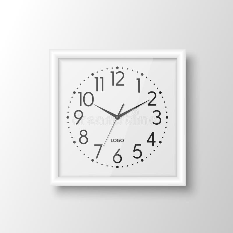 Vector 3d Realistic White Square Wall Office Clock, Design Template ...