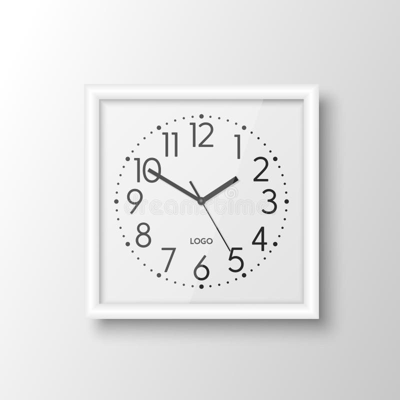 Vector 3d Realistic White Square Wall Office Clock, Design Template ...