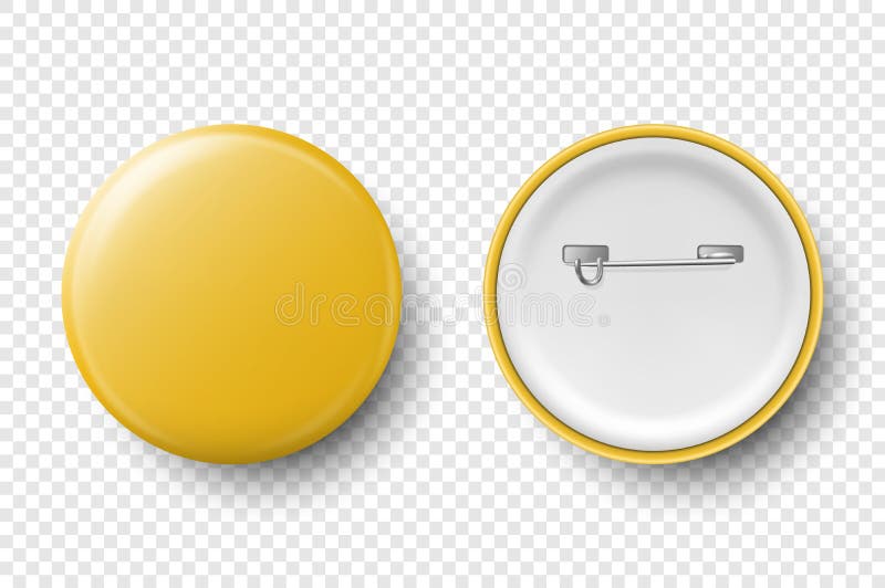 Vector 3d Realistic Yellow Metal, Plastic Blank Button Badge Icon Set ...