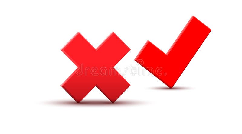 Vector 3d Red Checkmark and Cross Reject Checklist Icons. Correct or ...