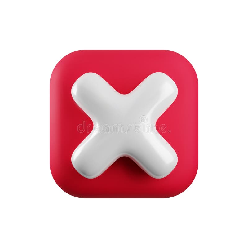 Vector 3d Red Cross X Realistic Icon. Trendy Square Plastic Wrong Red ...