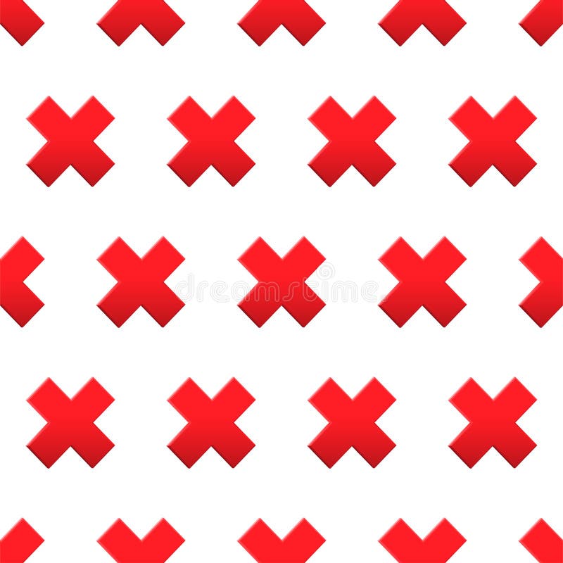 Vector 3d Red Cross Reject Icon. Wrong Mark Vote Shape Symbol Seamless ...