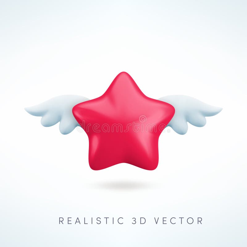 Vector 3d Red Star with Wings Icon. Cute Realistic Cartoon Flying Star ...
