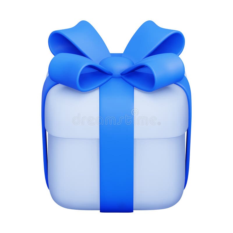 Vector 3d Render Gift Box. Closed Present Box with Blue Ribbon and Bow ...
