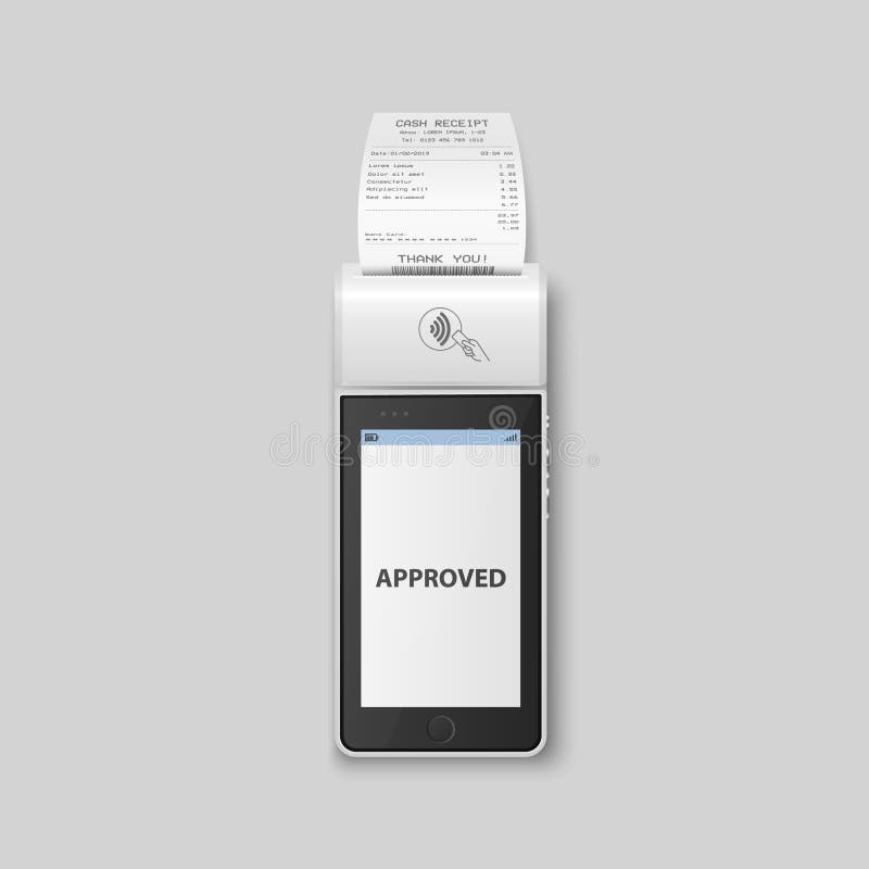 Vector 3d White NFC Payment Machine with Approved Status and Paper ...