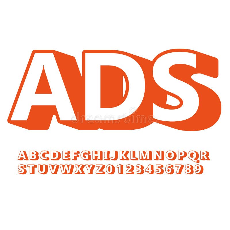 Vector 3d White Orange Font Alphabet and Numbers, Ads Word on White ...