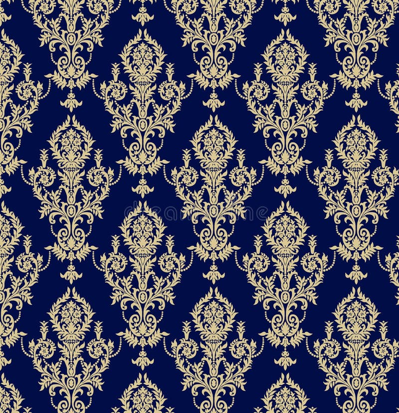A Ethnic Blue Hand Draw Royal Damask Seamless Pattern Background. Stock ...