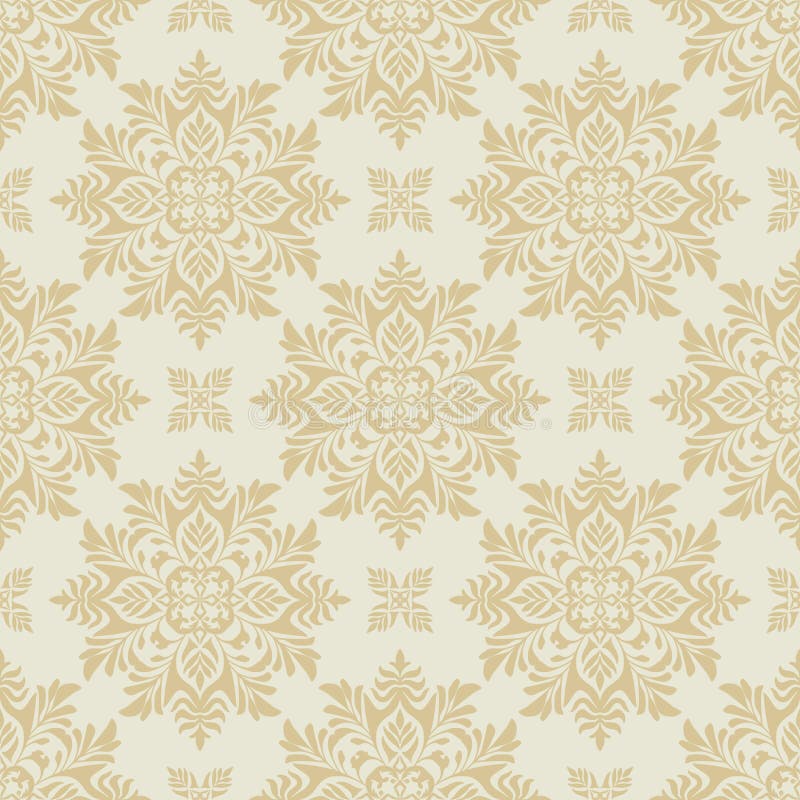Vector Damask Seamless Pattern with Gold Motifs on Background.Cream ...