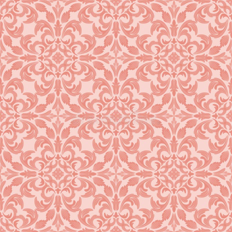 Vector Damask Seamless Pattern with Pink Motifs on Background. Stock ...