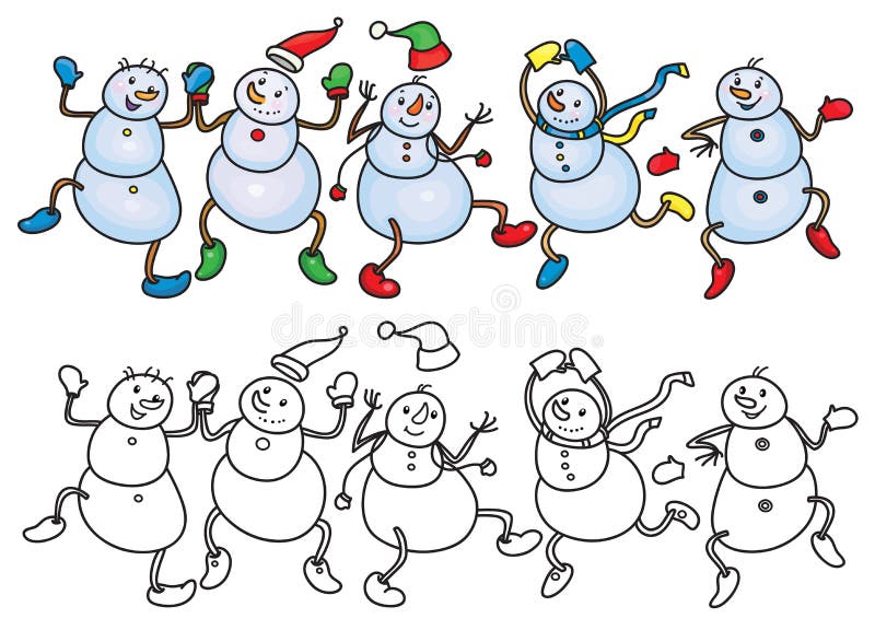 Vector dancing snowmen. stock vector. Illustration of icon - 68806726