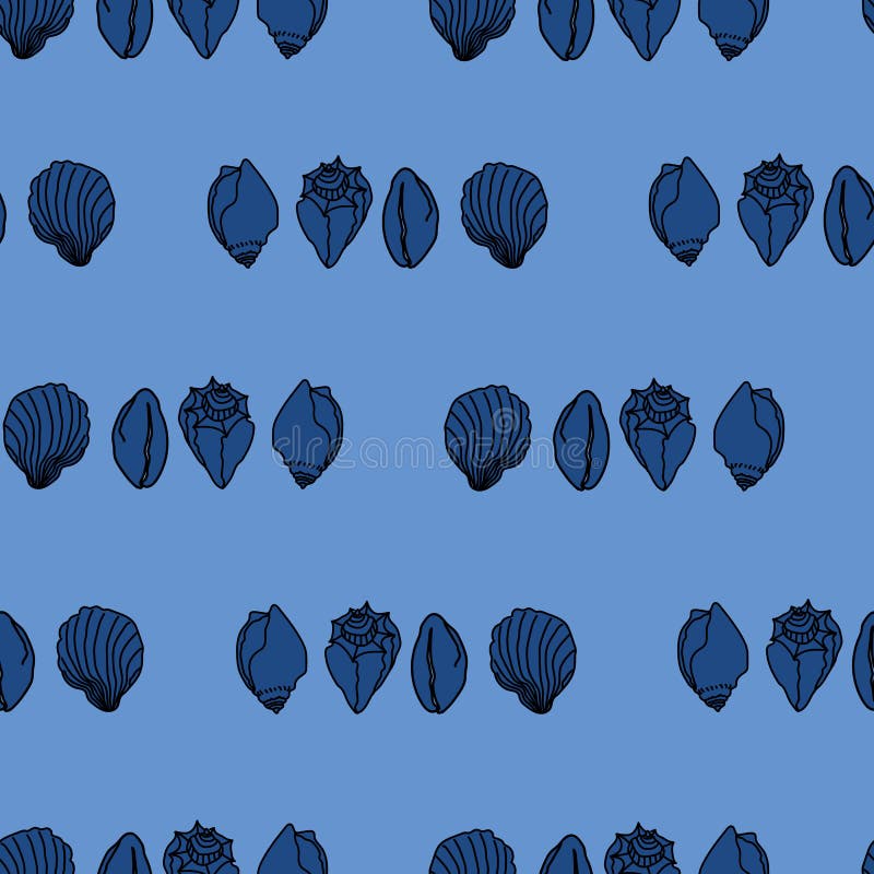 Vector Dark Blue Sea Shells Doodle Background Pattern Stock Vector ...
