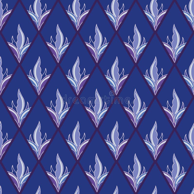 Vector Dark Blue Seamless Pattern Background: Iris in the Sky. Stock ...