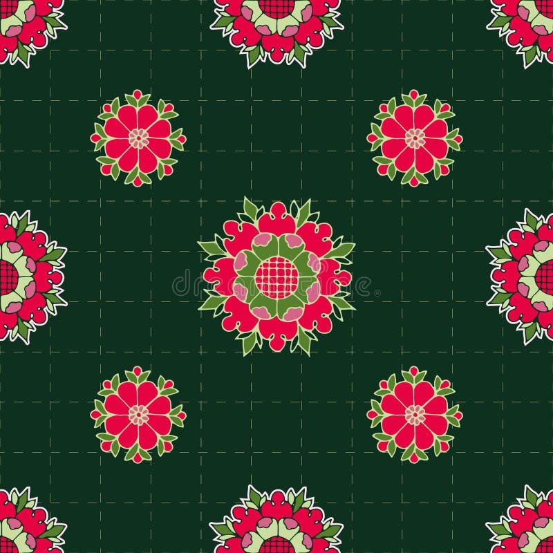 Vector Dark Green Seamless Pattern Background: Roulette Rosettes on ...