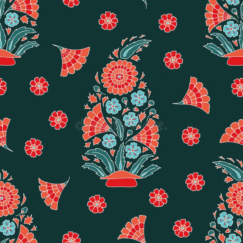 Vector Dark Green Seamless Pattern Background: Scattering Boteh Stock ...