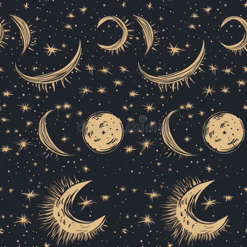 Vector Dark Magic Seamless Pattern with Moon and Stars. Mystical ...