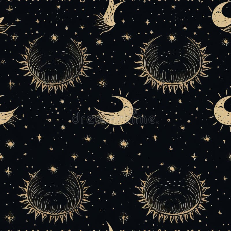 Vector Dark Magic Seamless Pattern with Moon and Stars. Mystical ...