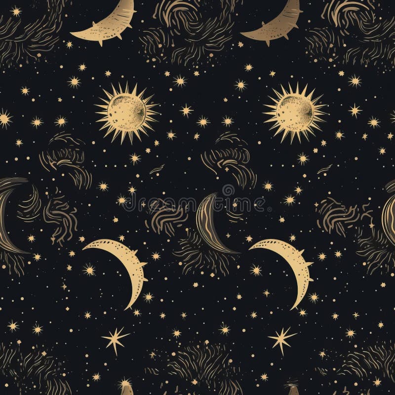 Vector Dark Magic Seamless Pattern with Moon and Stars. Mystical ...
