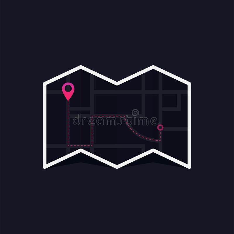 Vector Dark Map Icon with Pin Pointers. Flat Style Stock Illustration ...